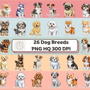 Cute Puppy Clipart Set PNG Dog Breeds Clipart Bundle PNG for Commercial ...