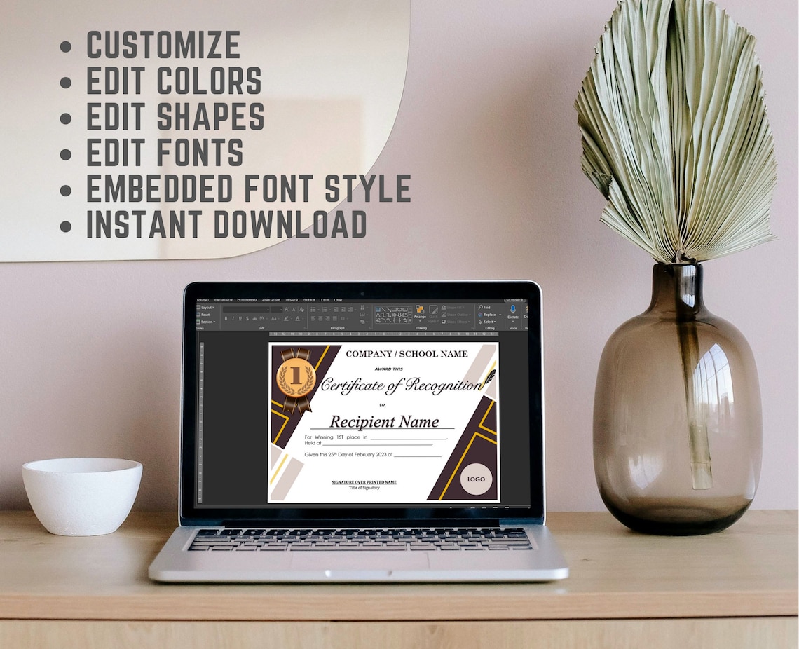 Editable Certificate Template, Certificate of Recognition, Award ...