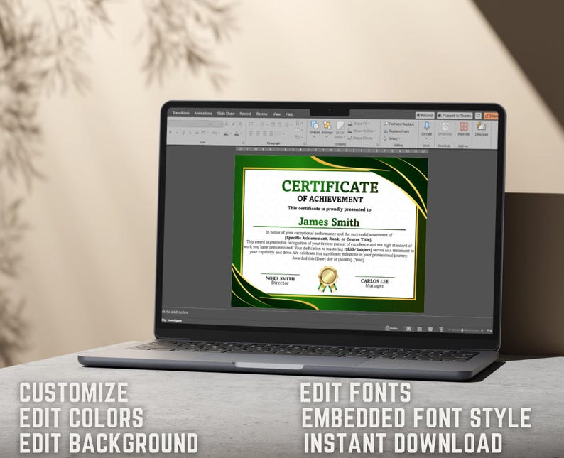 Editable Certificate of Achievement, Green and Gold, Corporate ...