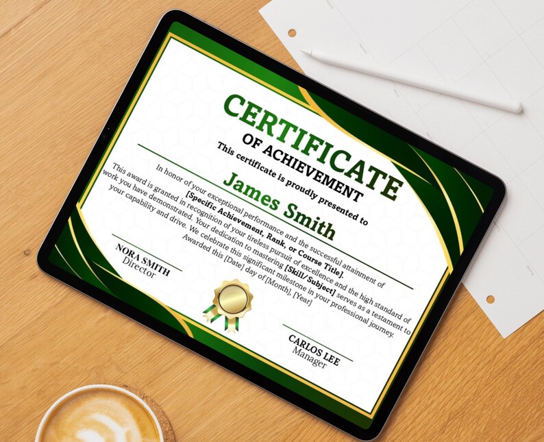 Editable Certificate of Achievement, Green and Gold, Corporate ...