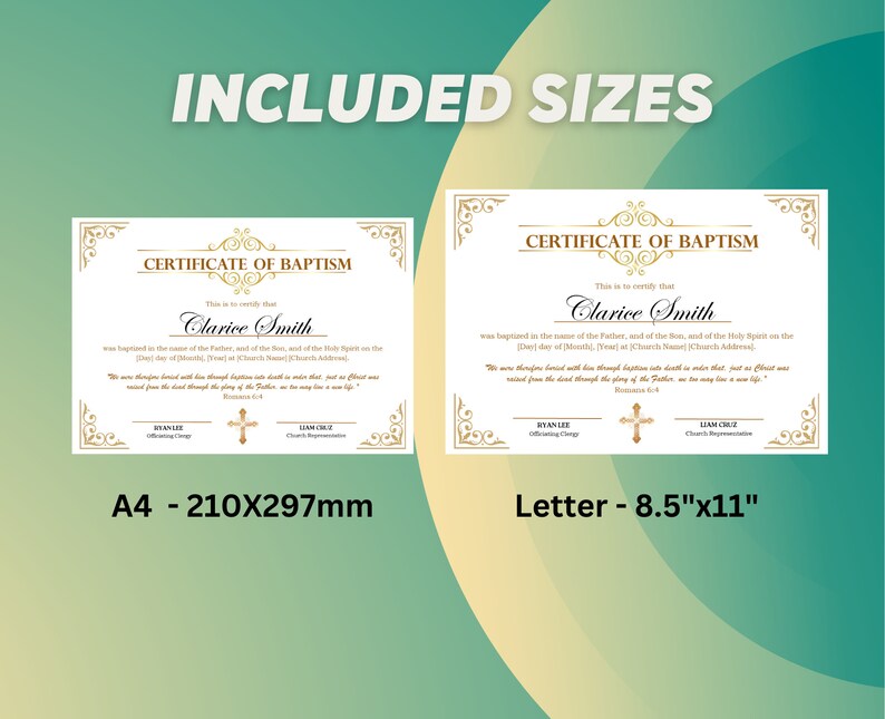Editable Certificate of Baptism, Christening Certificate, White and ...
