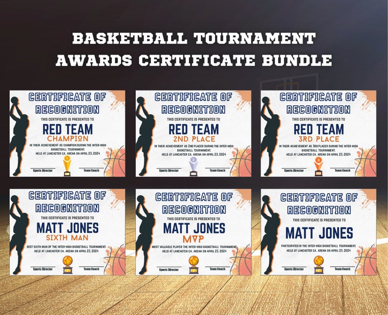 Basketball Certificate Bundle, Editable Sports Certificate Template ...