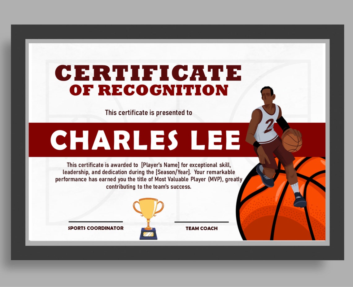 Editable Basketball Certificate Template, Sports Certificate, Junior ...