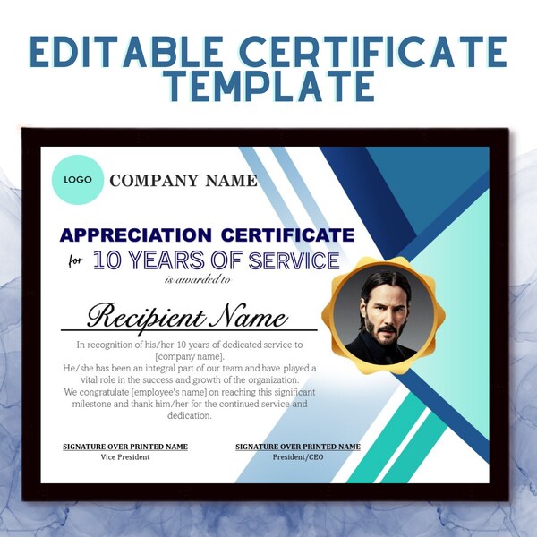 Service Recognition Certificate Template - Etsy