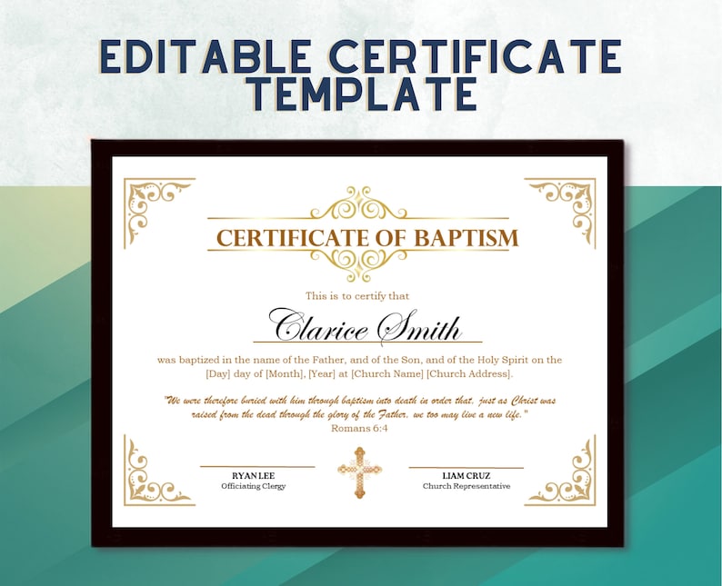 Editable Certificate of Baptism, Christening Certificate, White and ...