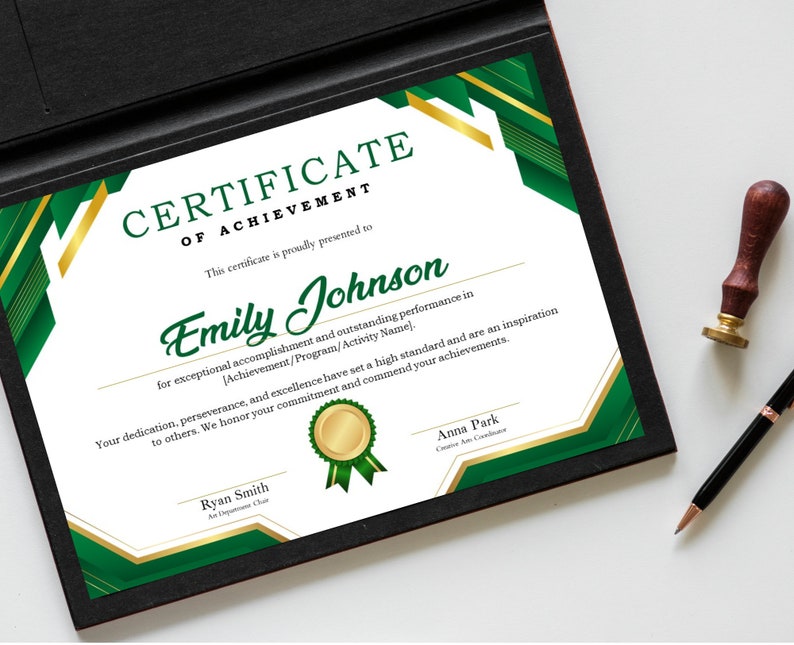 Editable Certificate of Achievement, Modern Green, School Event ...