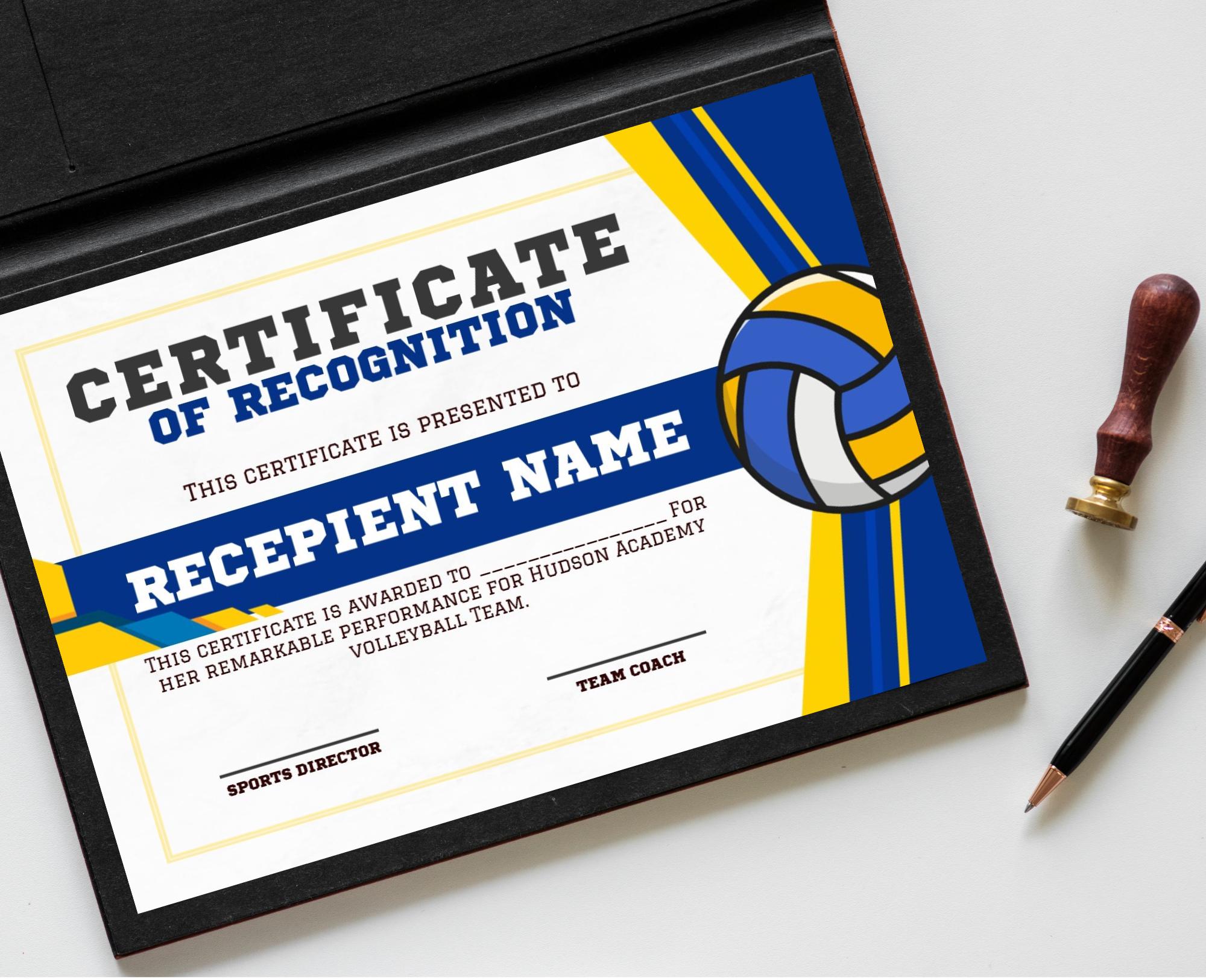 Editable Volleyball Certificate Template, Sports Certificate, Women's ...