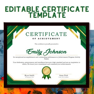 Editable Certificate of Achievement, Modern Green, School Event ...