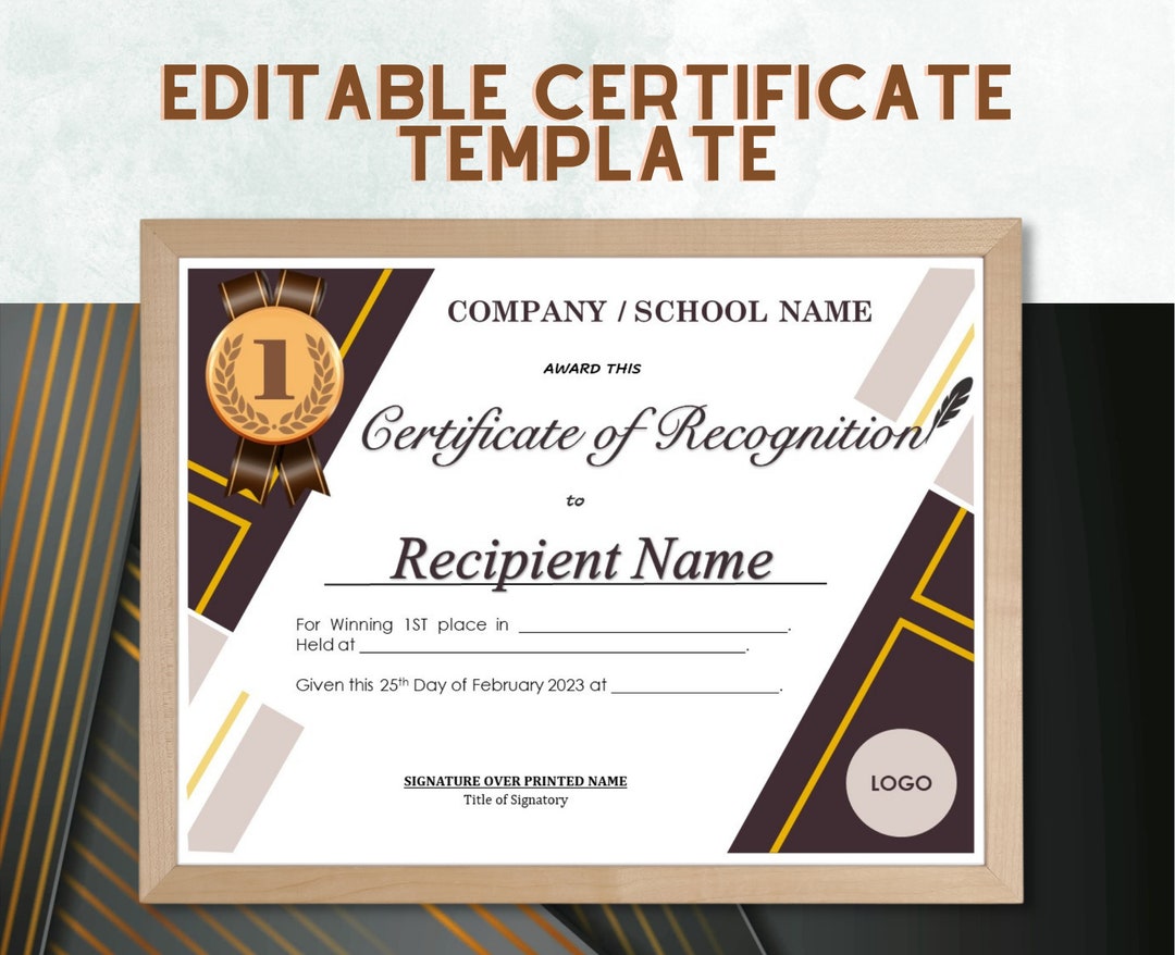 Editable Certificate Template, Certificate of Recognition, Award ...