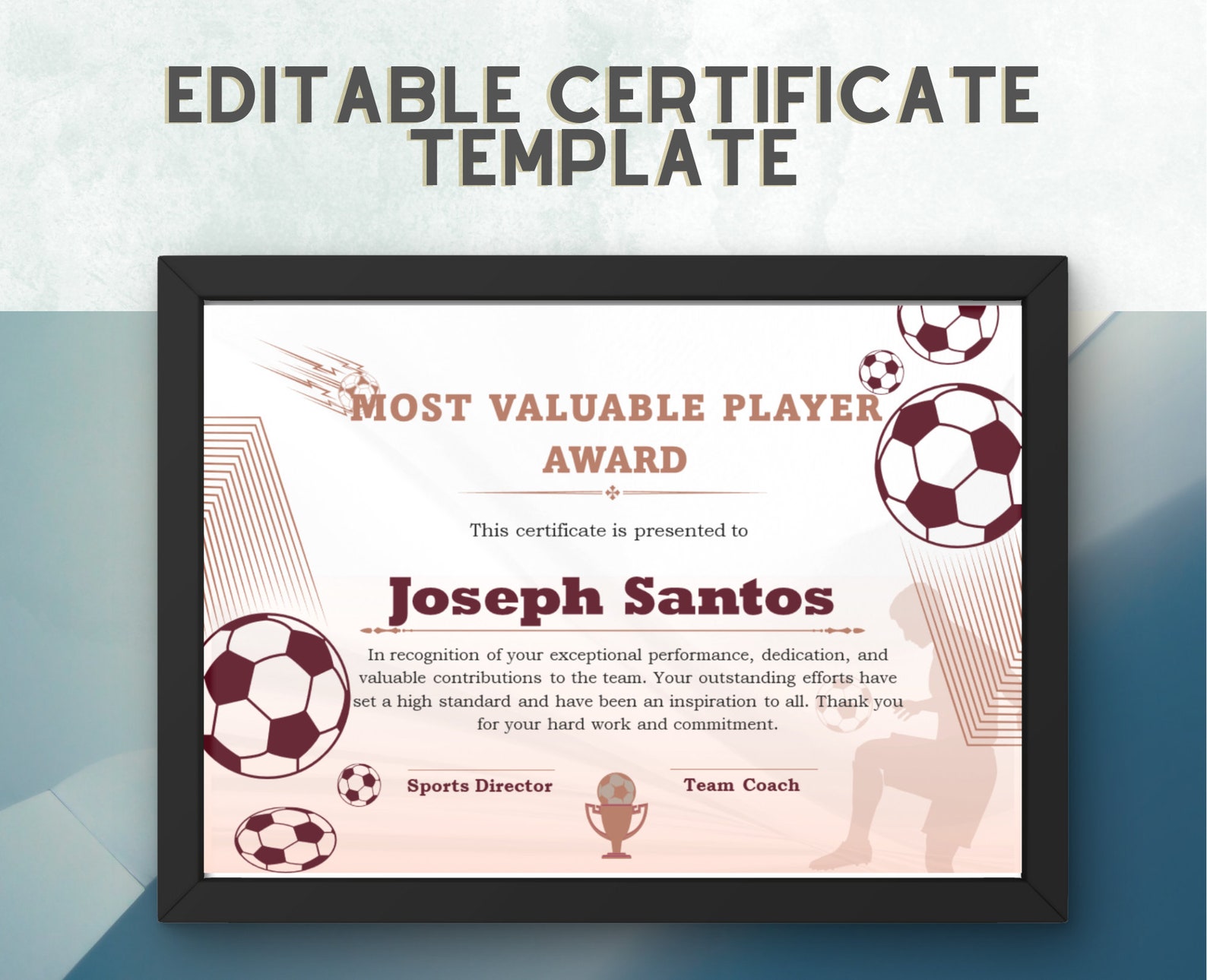 Editable Soccer Certificate Template, Football Certificate, Sports ...