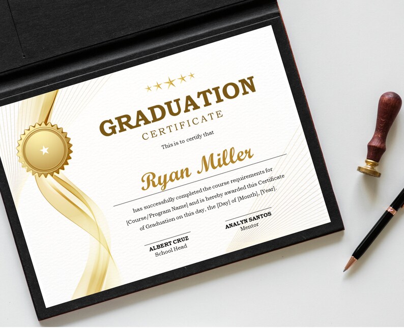 Editable Certificate of Graduation, School Recognition, Achievement ...