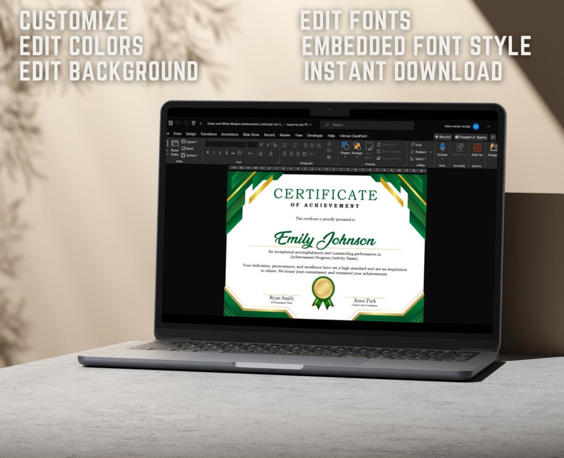 Editable Certificate of Achievement, Modern Green, School Event Recognition, Company Program ...