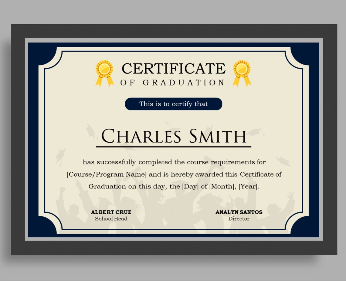Editable Certificate of Graduation, Achievement, School Recognition ...