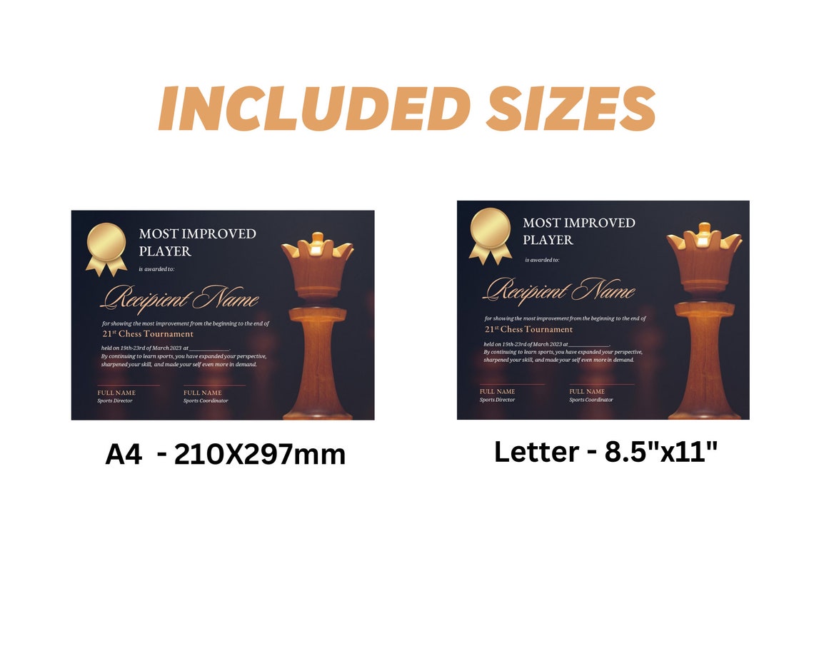 Editable Chess Certificate SET Chess Awards Chess Certificate Template ...