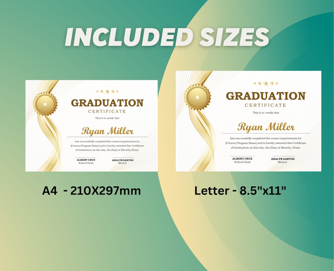 Editable Certificate of Graduation, School Recognition, Achievement ...