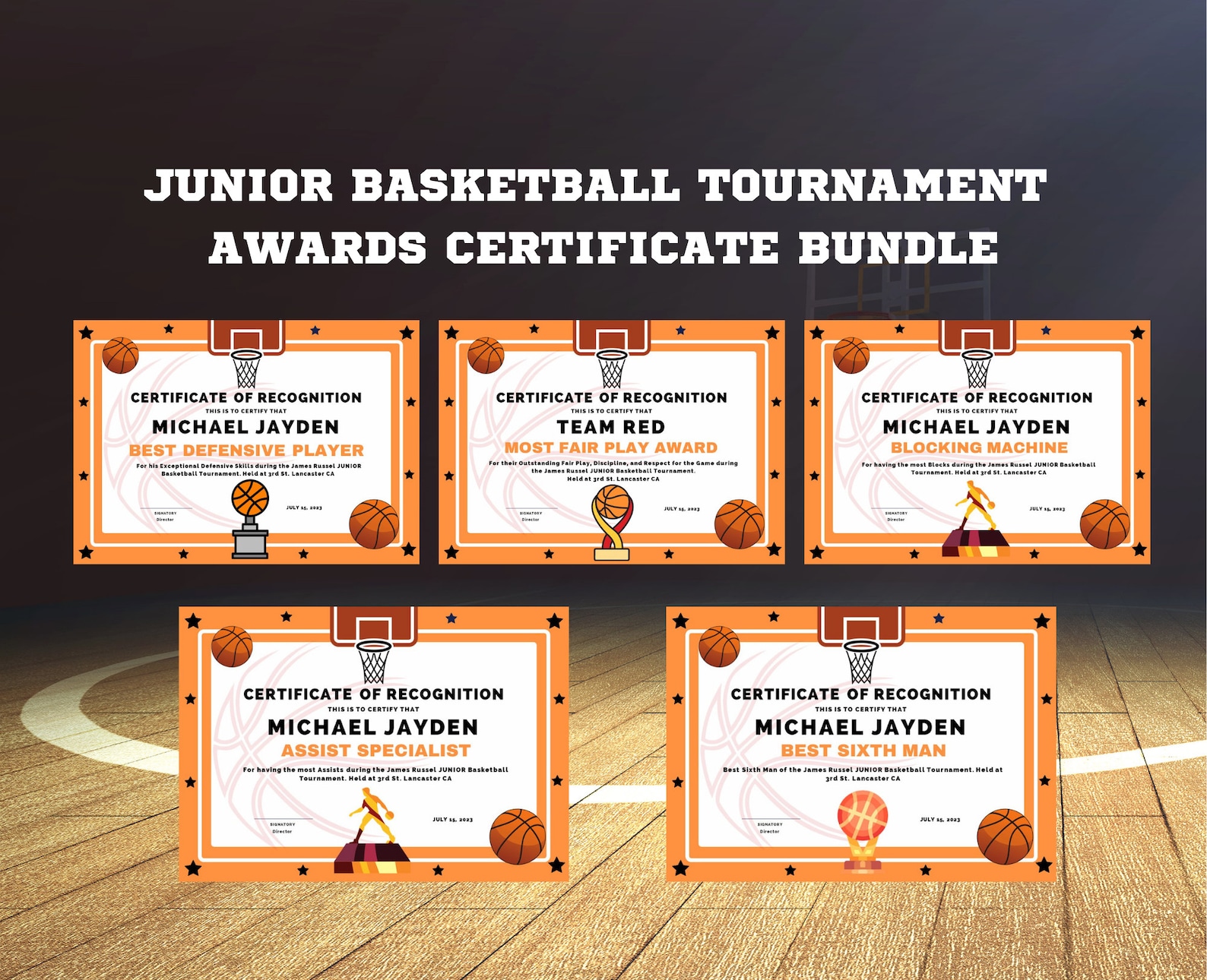 Editable Basketball Certificate Template, Sports Certificate Bundle ...