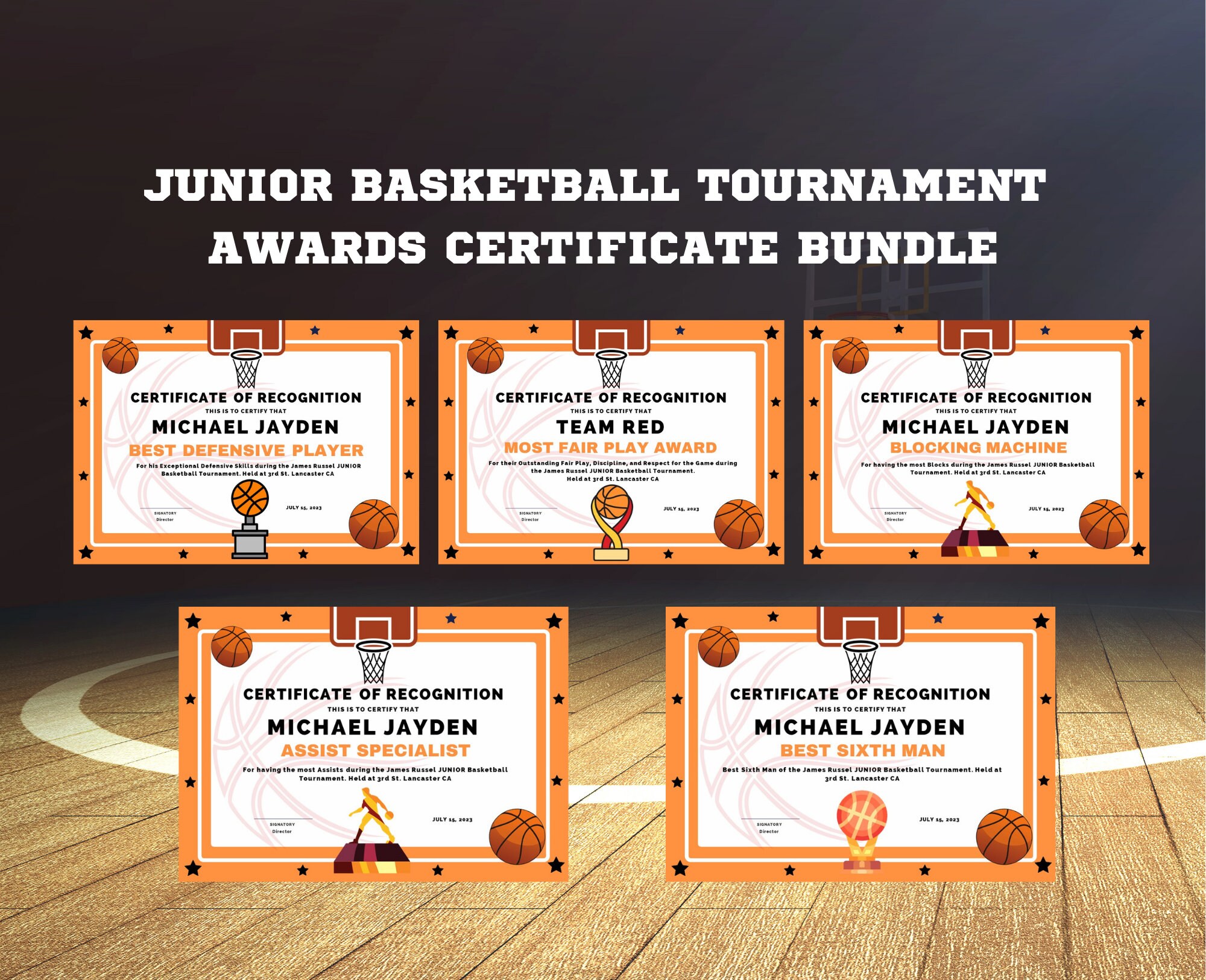 Editable Basketball Certificate Template, Sports Certificate Bundle ...
