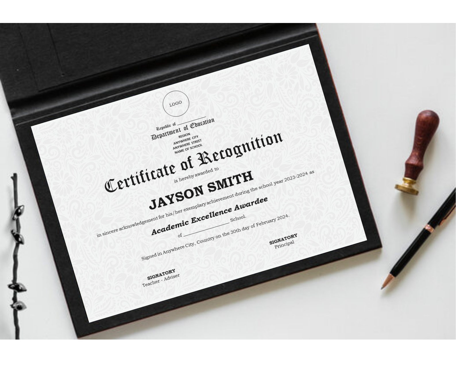 Editable Certificate of Recognition, Minimalist, Formal, With Honors ...