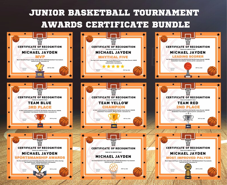 Editable Basketball Certificate Template, Sports Certificate Bundle ...