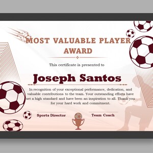 Editable Soccer Certificate Template, Football Certificate, Sports ...