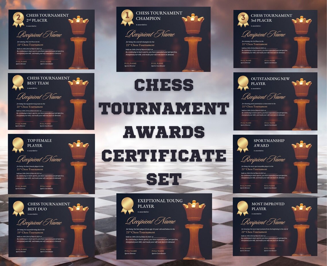 Editable Chess Certificate SET Chess Awards Chess Certificate Template ...