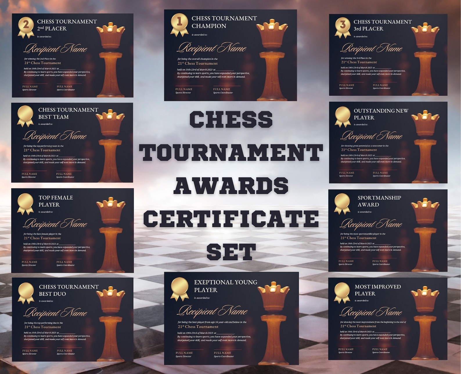 Editable Chess Certificate SET Chess Awards Chess Certificate Template ...
