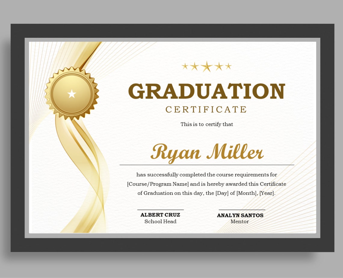 Editable Certificate of Graduation, School Recognition, Achievement ...