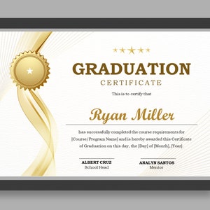 Editable Certificate of Graduation, School Recognition, Achievement ...