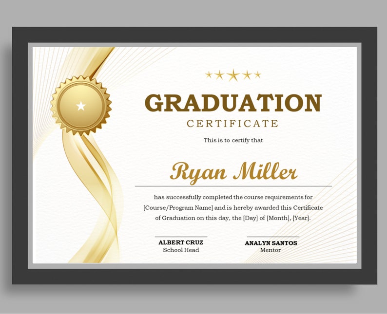 Editable Certificate of Graduation, School Recognition, Achievement ...