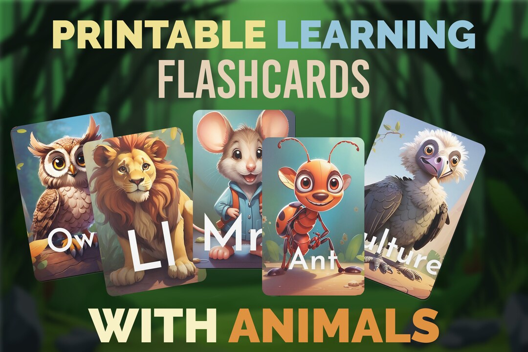 Alphabet Animal Flash Cards Printable Educational Kids Learning Cards ...