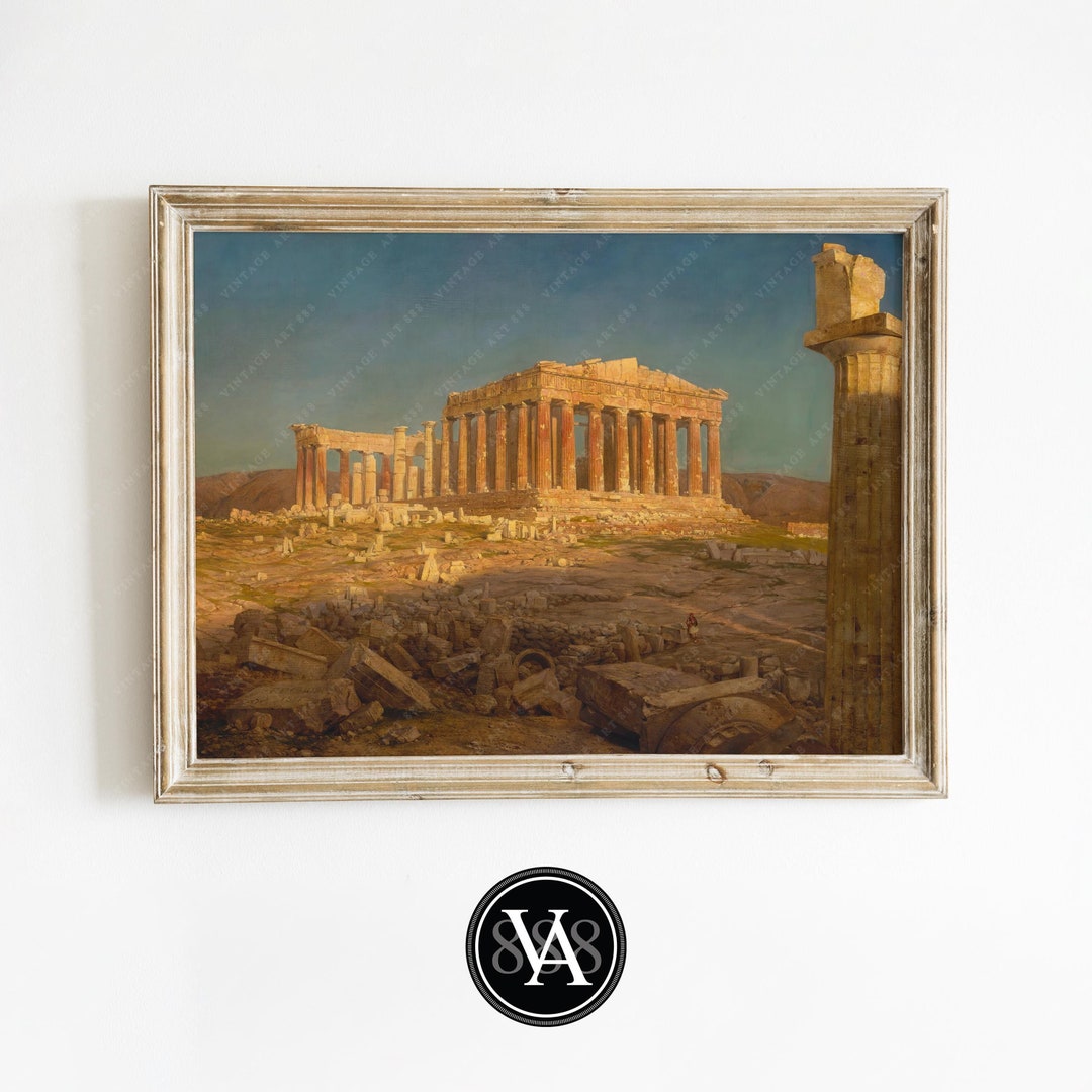 Parthenon Oil Painting Printable Vintage Acropolis Landscape Art ...