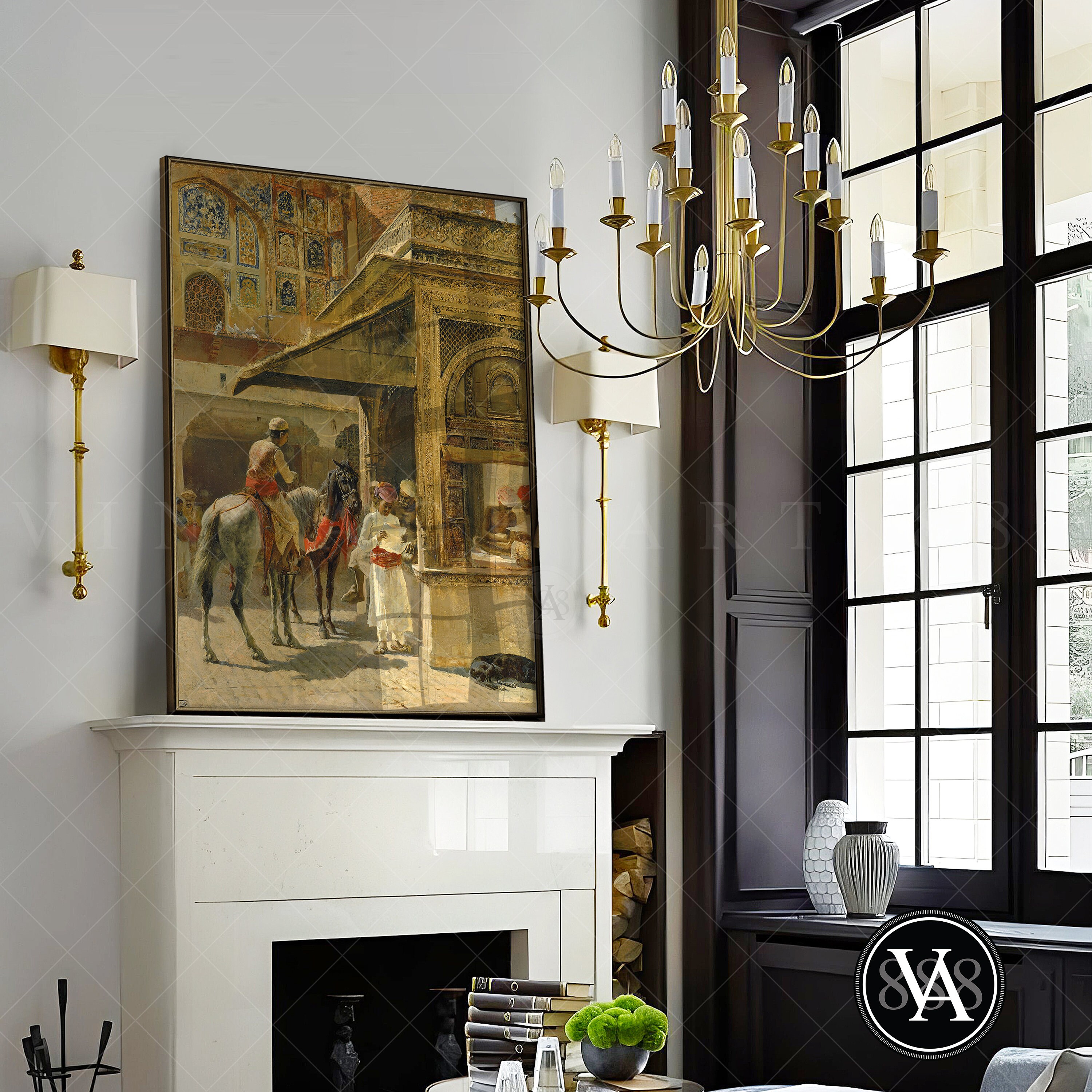 Vintage Hindu Merchants Street Scene Oil Painting | Indian Cityscape ...