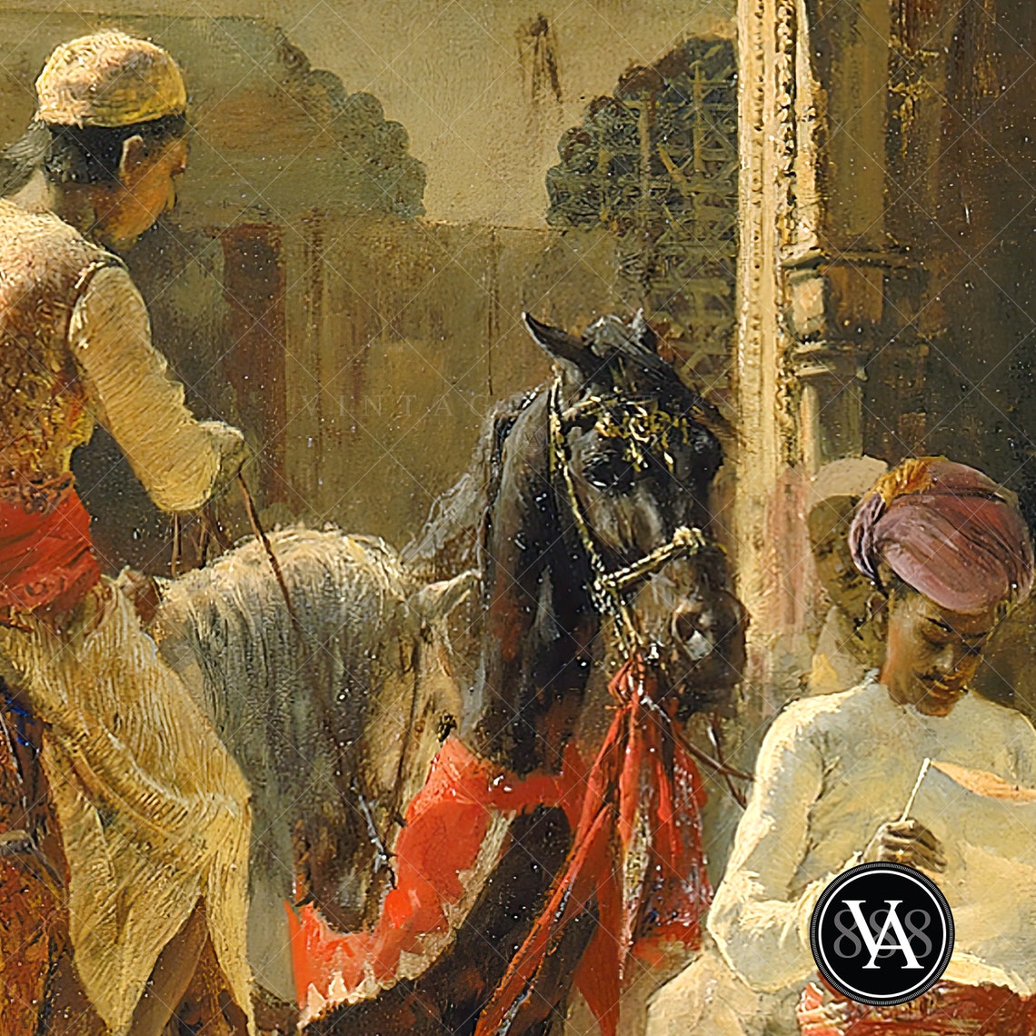 Vintage Hindu Merchants Street Scene Oil Painting | Indian Cityscape ...