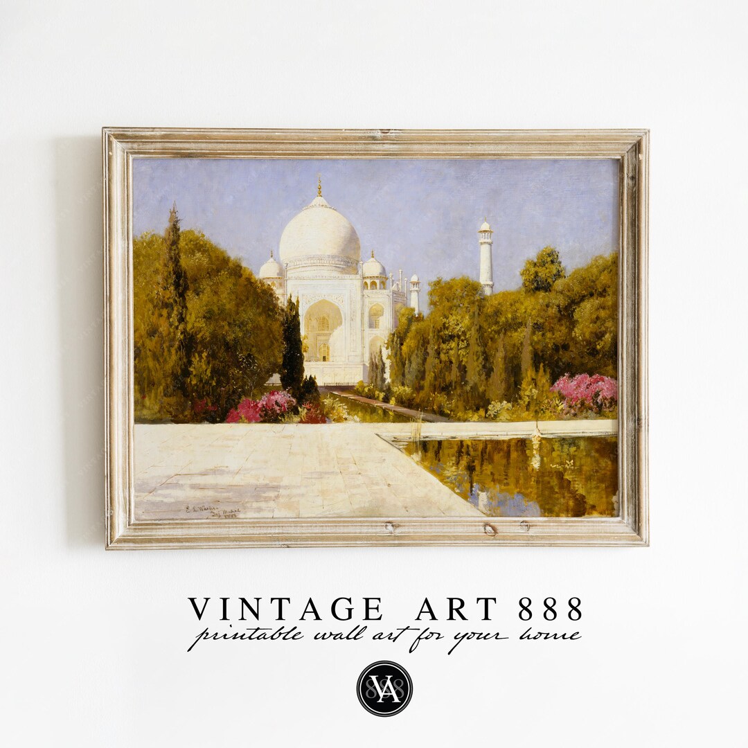 Taj Mahal Oil Painting | Vintage Indian Landscape Oil Painting ...