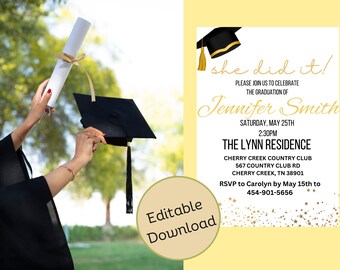 Graduation Party Digital Download Template 5x7 Invitations Black and ...