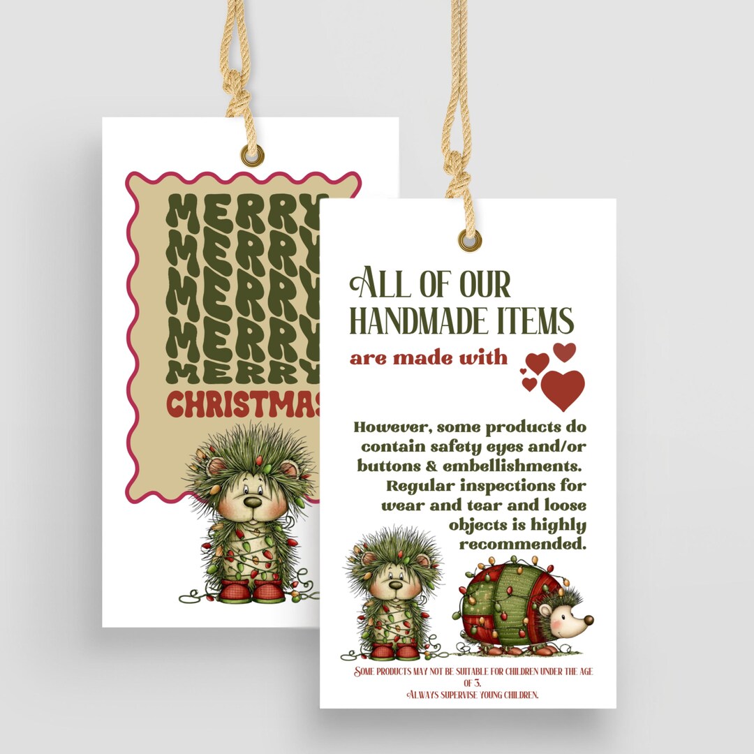 Printable Safety Tags Labels, Christmas Hedgehog, Crochet Knit Safety ...
