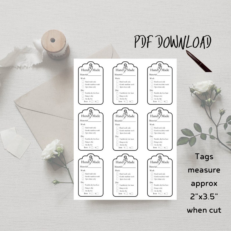 Printable Washing Label Care Card Tags: Handmade Item Care (PDF) - Etsy