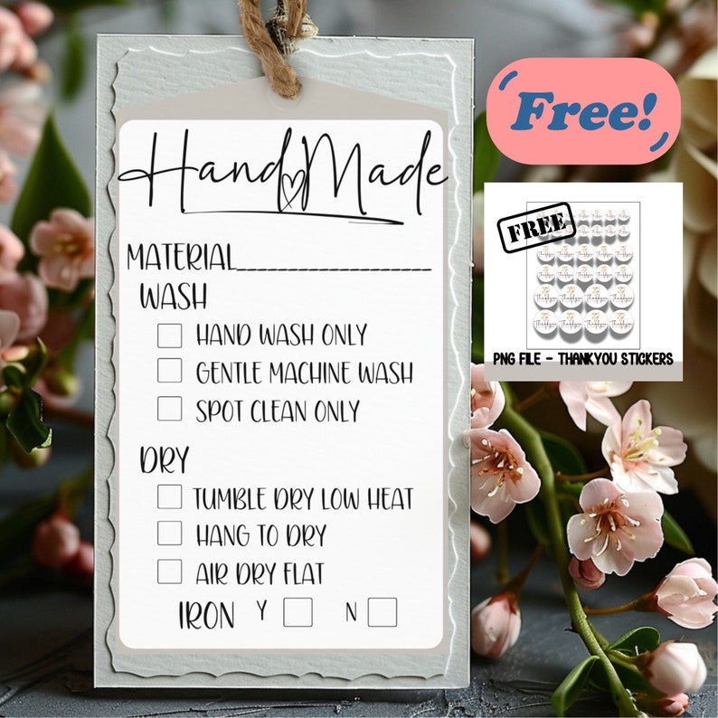 Printable Care Tags Washing Labels Laundry PDF Handmade Instructions ...