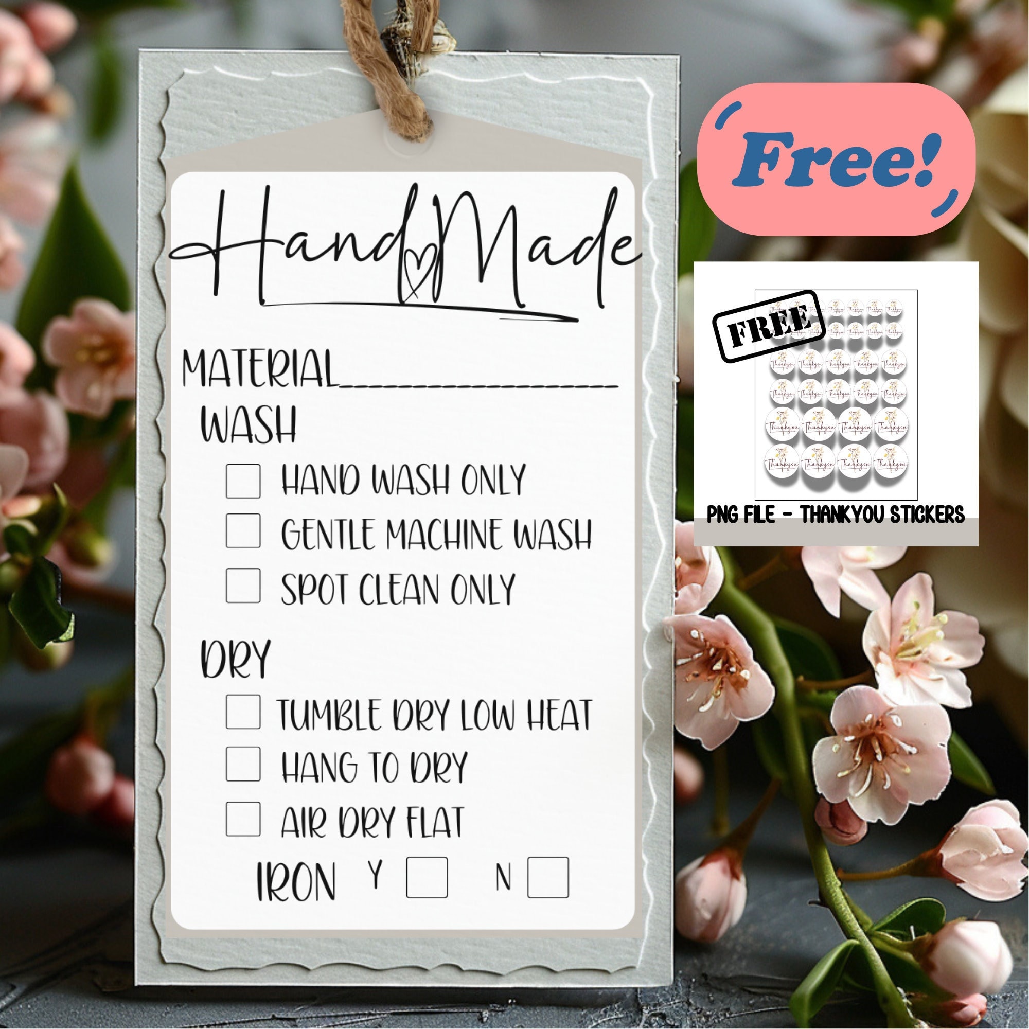 Printable Care Tags Washing Labels Laundry PDF Handmade Instructions ...