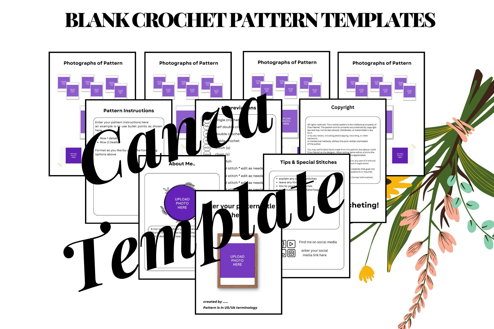 Blank Pattern Template Crochet Planner Knitting Editable Tracker Hobby ...