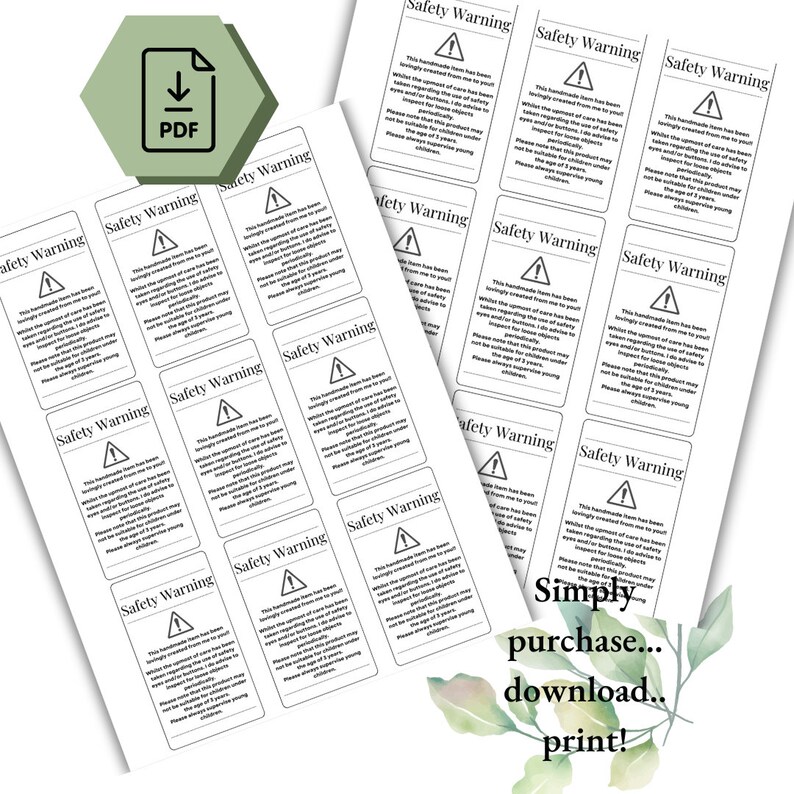 Safety Tags Labels PDF Handmade Crochet Knitting Safety Instructions ...