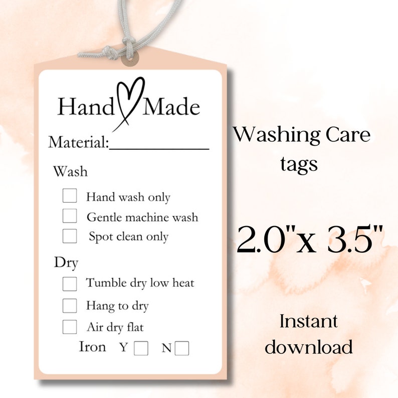 Printable Washing Care Card Tags Labels PDF Handmade Crochet Washing ...