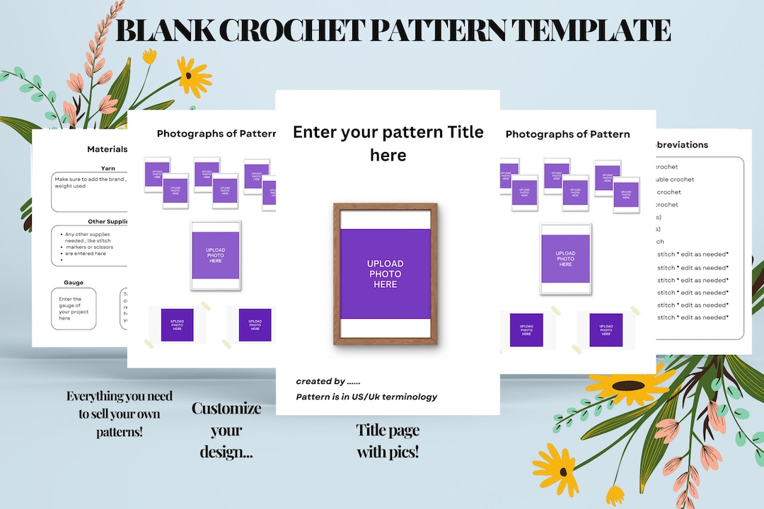 Blank Pattern Template Crochet Planner Knitting Editable Tracker Hobby ...