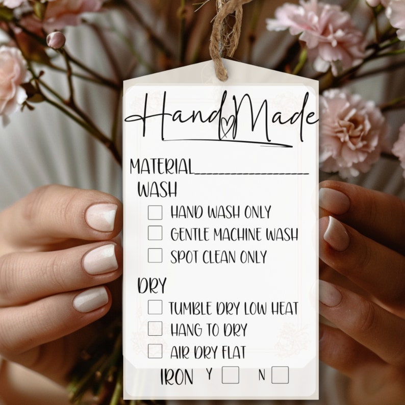 Printable Care Tags Washing Labels Laundry PDF Handmade Instructions ...