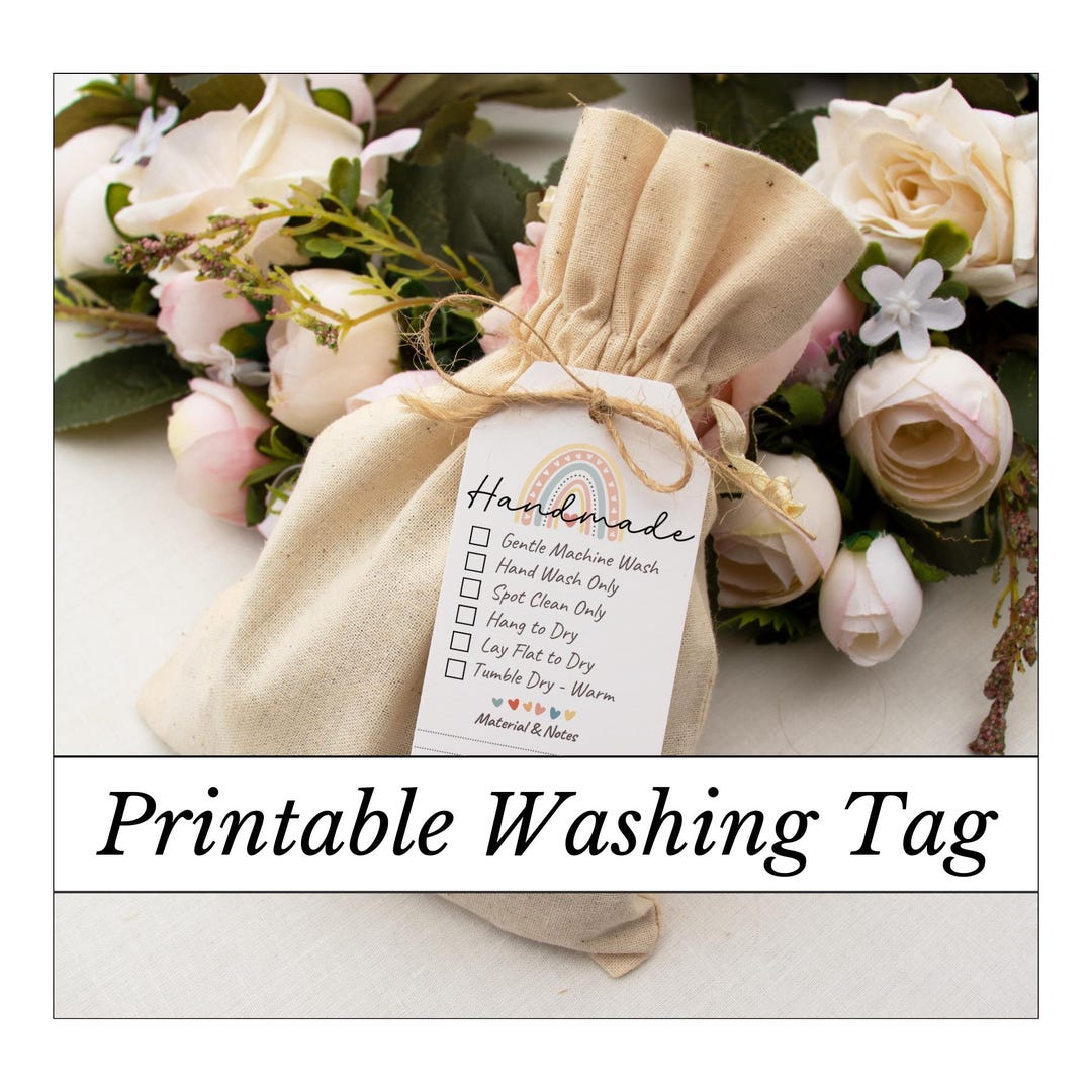 Printable Washing Care Tags Laundry Instructions Labels Boho Handmade ...