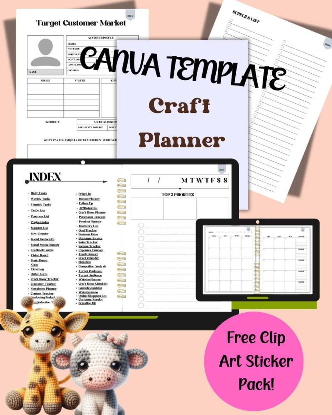 CANVA TEMPLATE Planner Craft Tracker Hobby Planner Stitch Row Counter ...