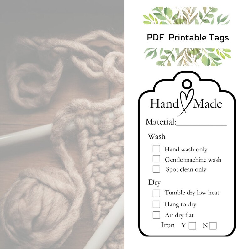 Printable Washing Label Care Card Tags: Handmade Item Care (PDF) - Etsy