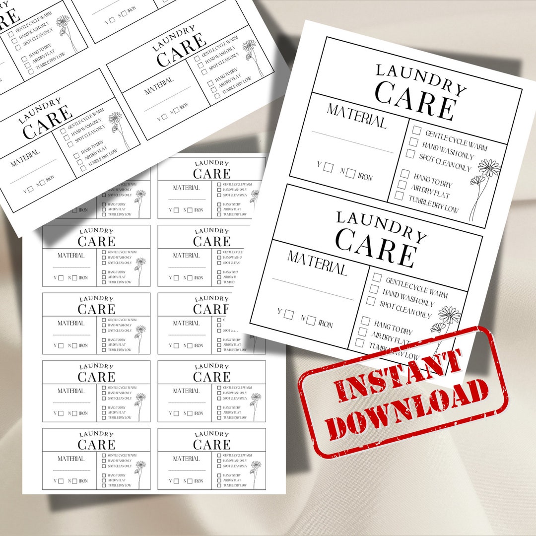 Printable Care Tags Handmade Gifts Crochet Laundry Washing Instructions ...
