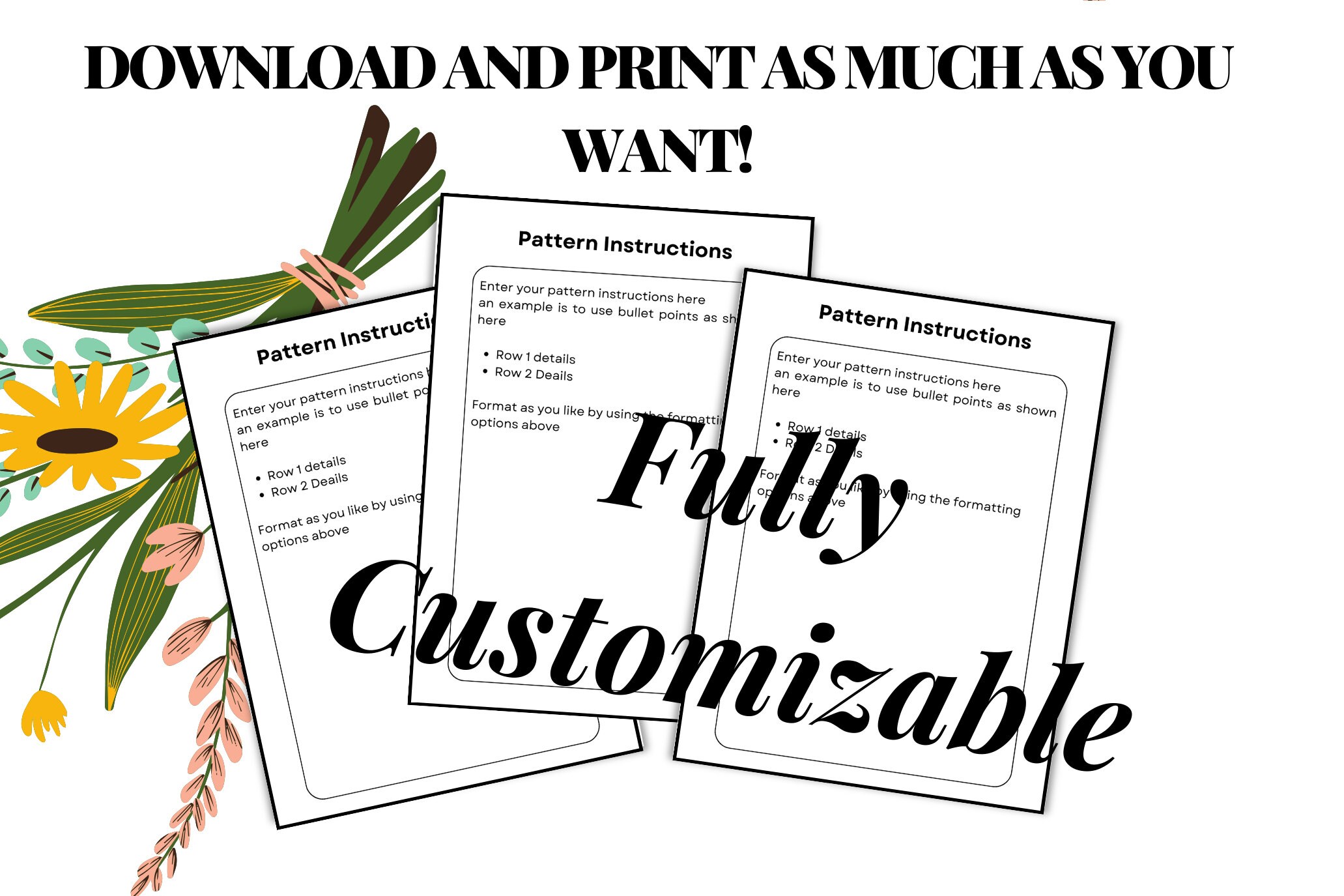 Blank Pattern Template Crochet Planner Knitting Editable Tracker Hobby ...