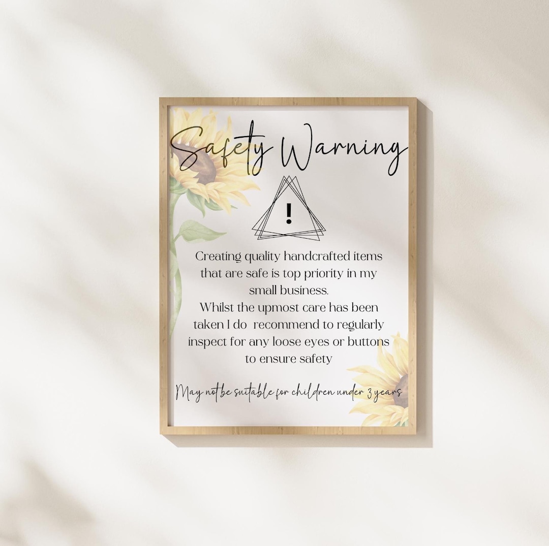 Printable Safety Tag Warning Sunflower Handmade Crochet Knit Safety ...
